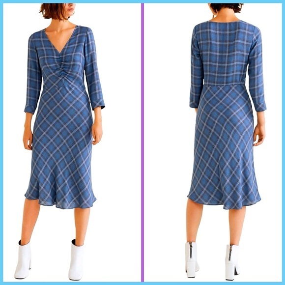 Mango | Dresses | Mango Blue Plaid Checker Midi Dress | Poshmark